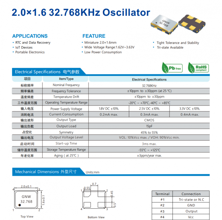时钟晶振32.768KHz的原理和应用 | 深圳市晶诺威科技有限公司